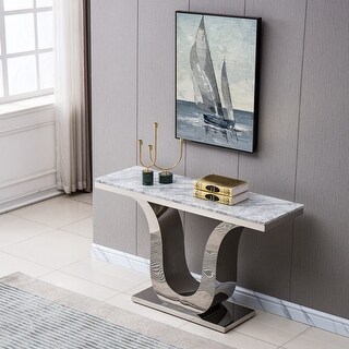 Modern Rectangular Marble Console Table, 0.71" Thick Marble Top, U ...
